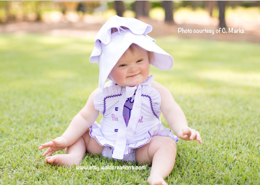 Girls One Piece Monogram Ruffle Swimsuit w/snaps in Crotch - Etsy