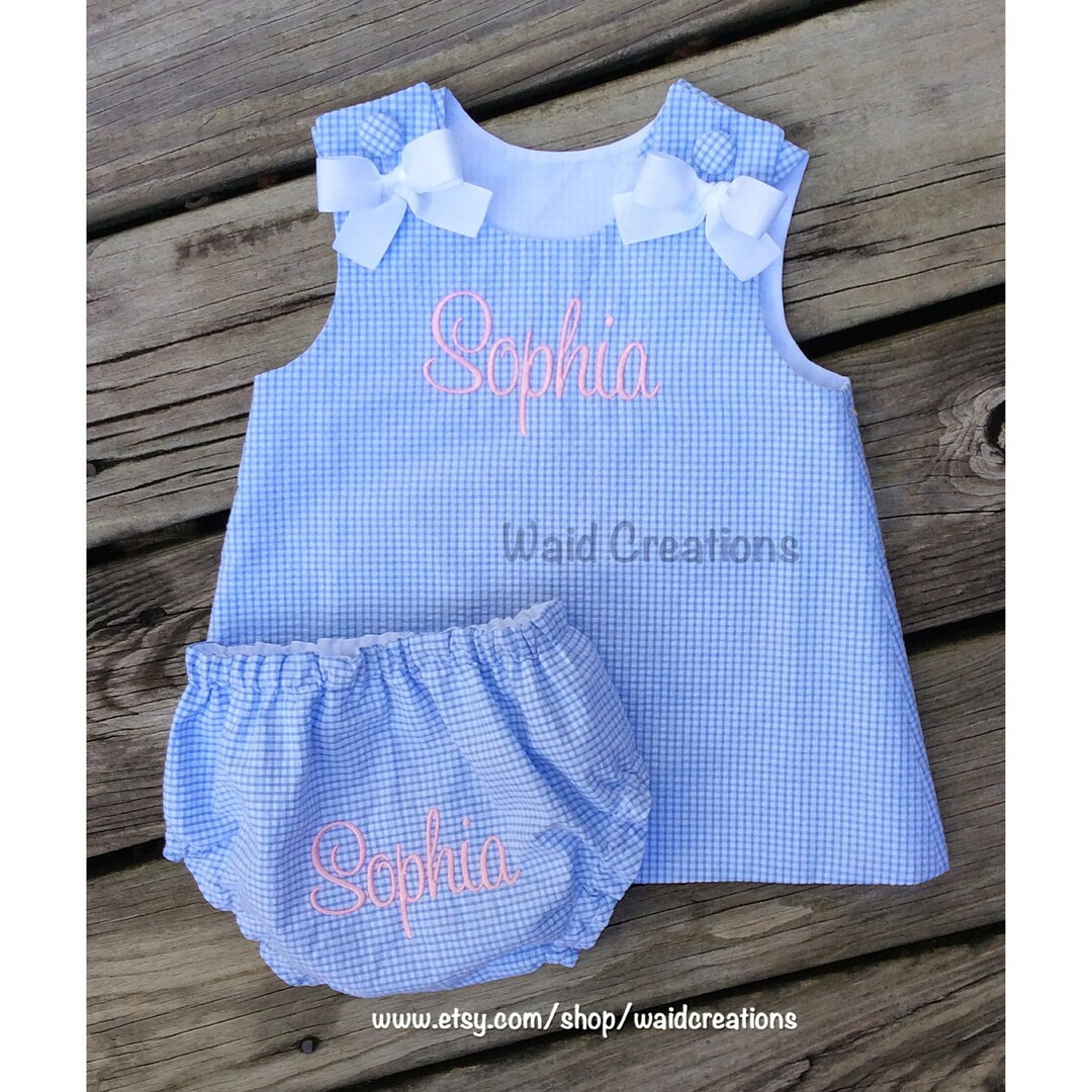 Infant Girl Monogrammed Dress and Bloomers, Baby Girl, Gingham A Line ...