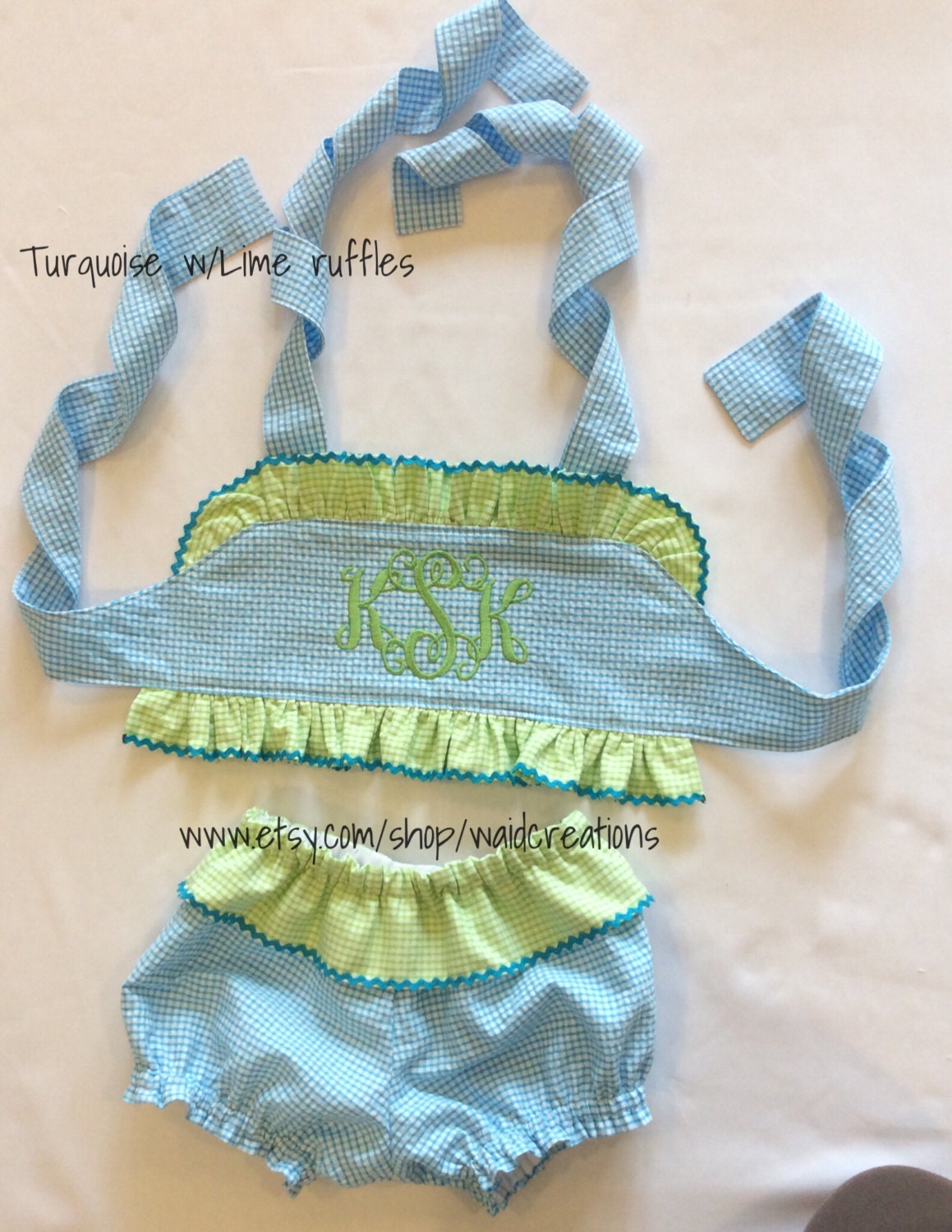Girls Boutique Handmade Ruffle Monogram Swimsuit With Rick | Etsy
