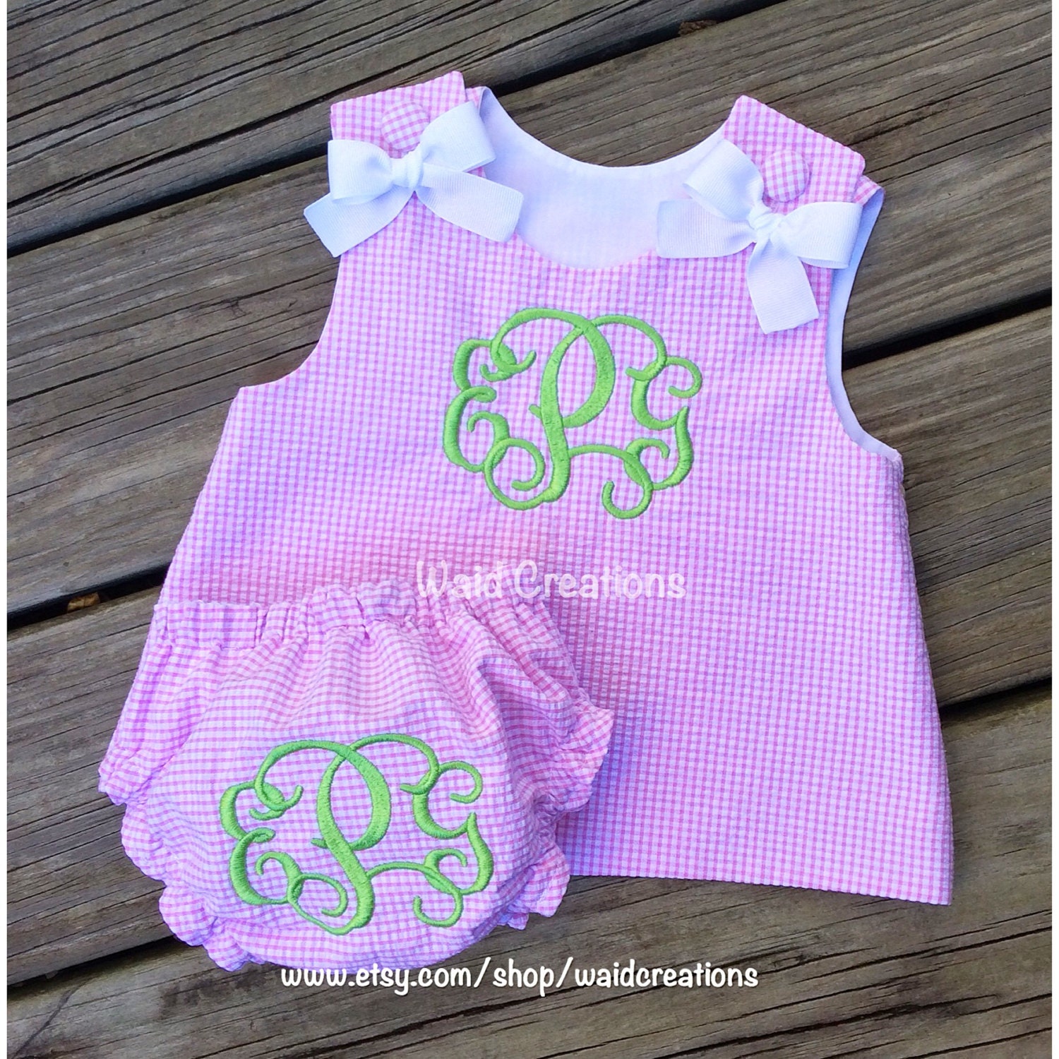 Monogram baby dress and bloomers infant girl dress and | Etsy
