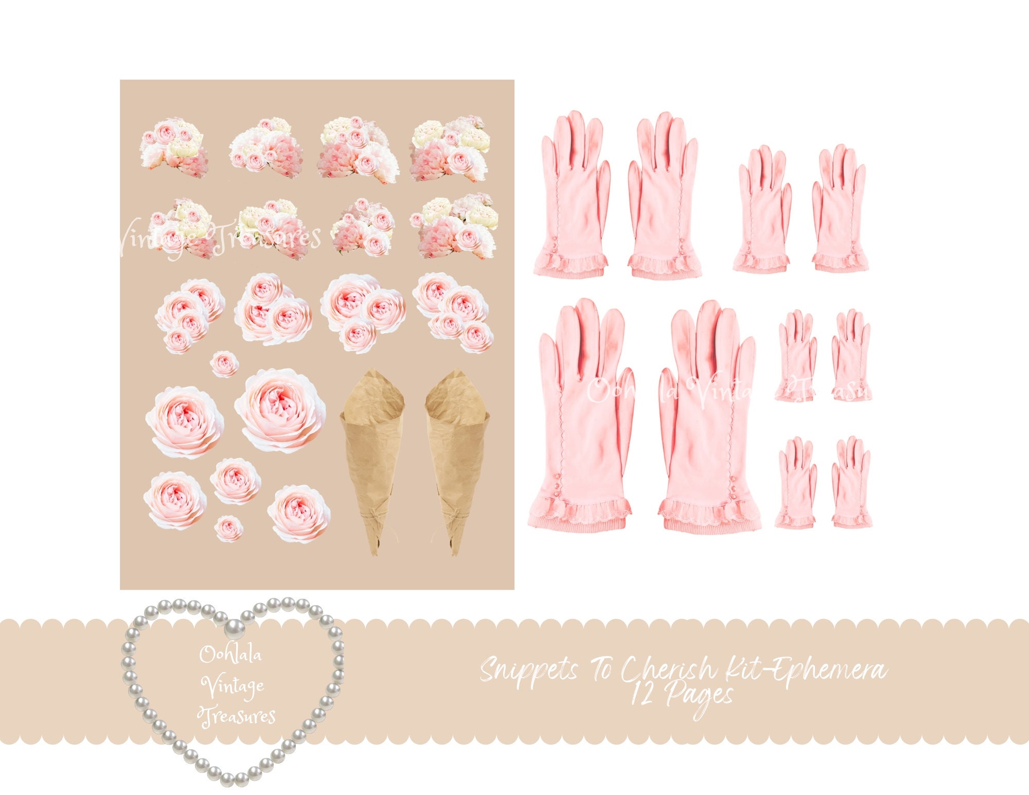 Snippets to Cherish Flower Shop Kit-ephemera, Postcards, Bows, Vintage ...