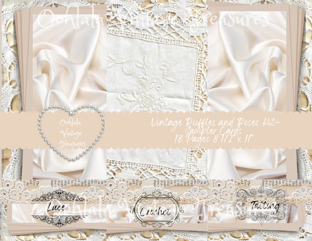 Vintage Ruffles and Roses Kit-sampler Cards-neutrals-lace Card-fabric ...