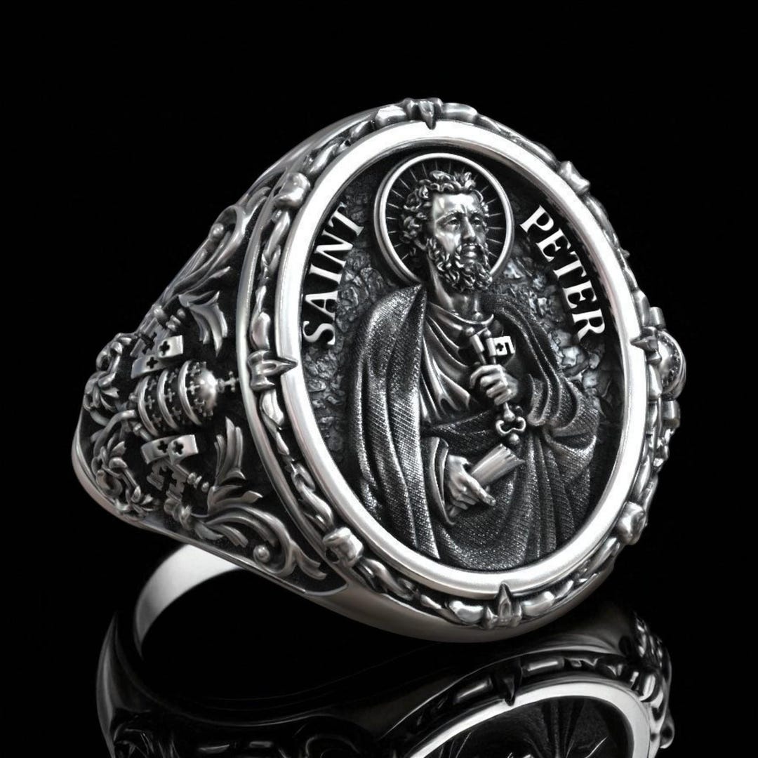 Apostle Saint Peter Keys of Heaven Ring, Papal Tiara Shield, Christian ...