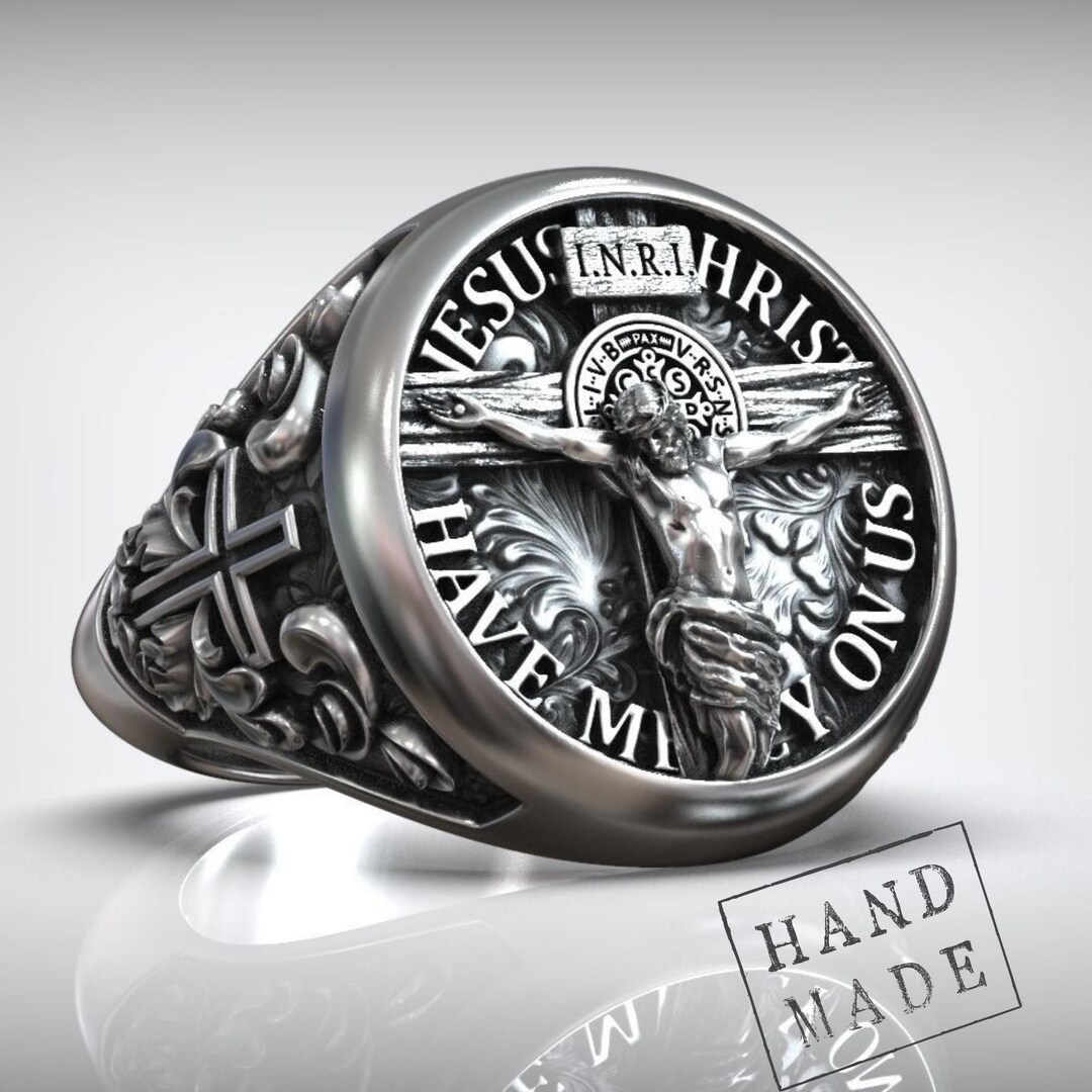 Jesus Christ Ring Handcrafted, Crucifixion Signet, Catholic Cross Band ...