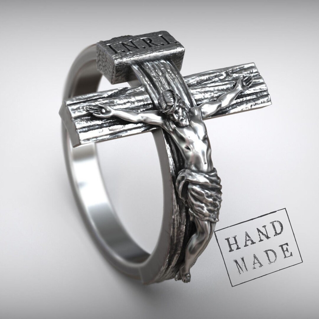 INRI Cross Ring Silver, Faith Jewelry, Christian Crucifix Band ...