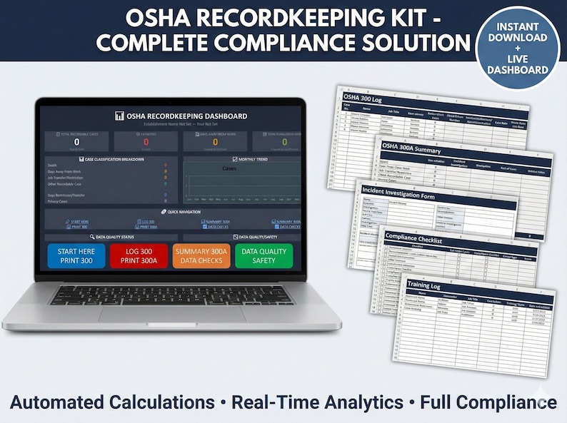 OSHA Recordkeeping Kit, Live Dashboard Excel Template (pdfs) - Etsy
