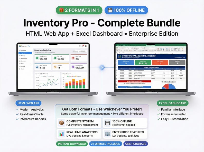 Inventory Management System Excel & App | Stock Tracker, Reorder Alerts ...