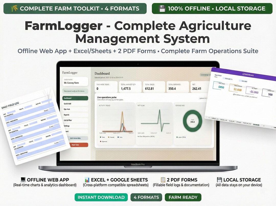 Farm Record Keeping Kit for Crop Farms | Offline App +google Sheets ...