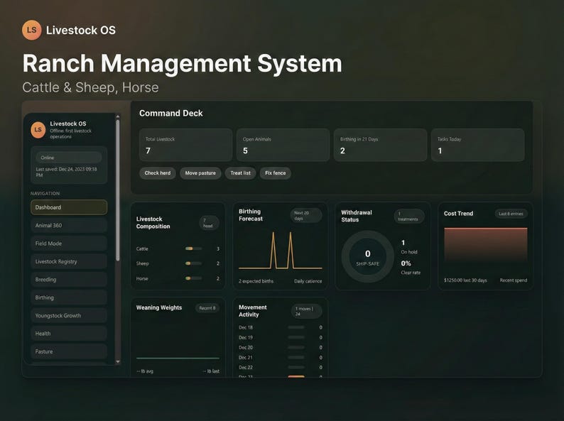 Cattle Record Keeping Excel + Offline Livestock Tracker App | Sheep ...