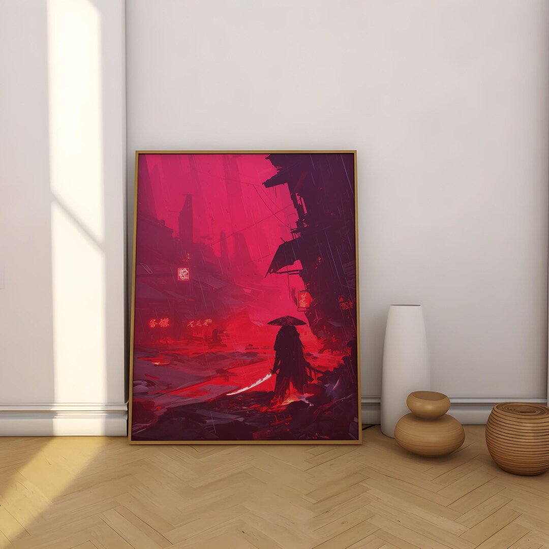 Cyberpunk Samurai Poster, Futuristic Anime Wall Art, Dystopian ...