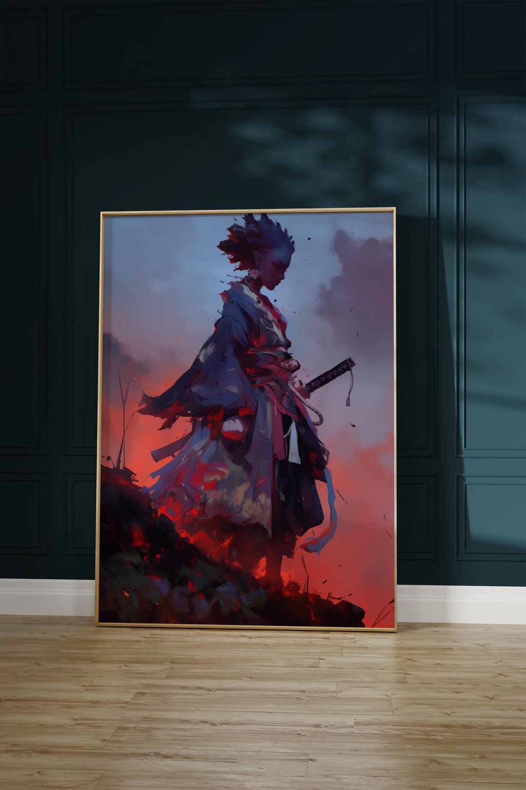 Samurai Warrior Matte Vertical Poster Art Print, Dark Fantasy Samurai ...