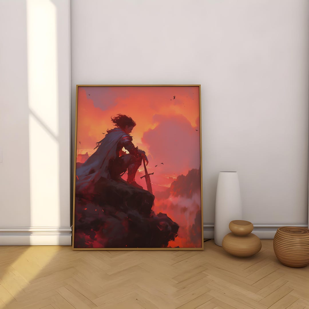 Fantasy Warrior Matte Vertical Poster, Heroic Battle Art for Gamers ...
