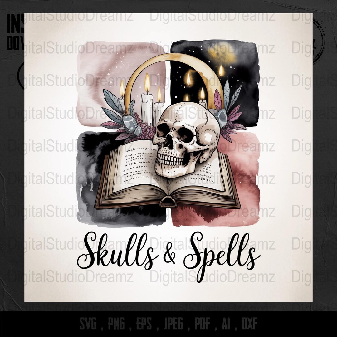 Skulls and Spells Digital Art, Skull PNG, Witchcraft PNG, Halloween PNG ...