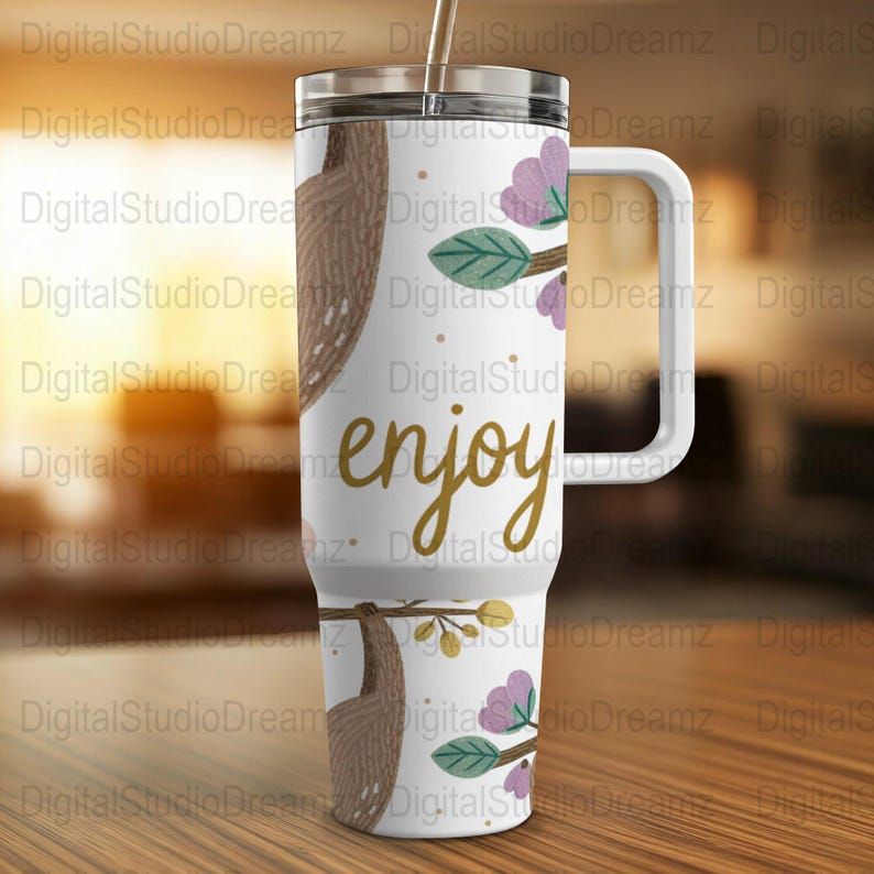 Sloth Floral 40oz Tumbler Wrap: Straight Tapered PNG (digital Download ...