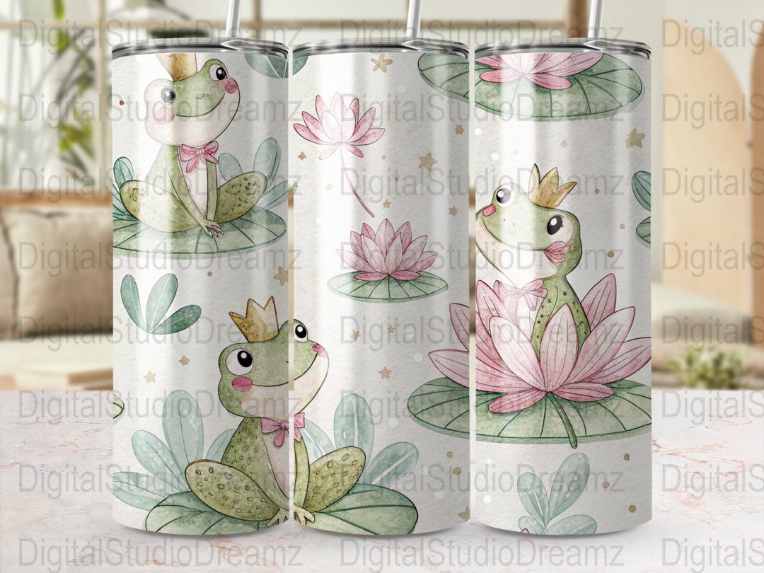 Cute Frog 20oz Skinny Tumbler Wraps, Fairy Tale Frog Prince PNG ...