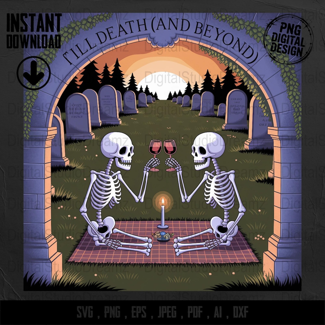 Skeleton Picnic in Graveyard PNG, Gothic Halloween Art (digital ...