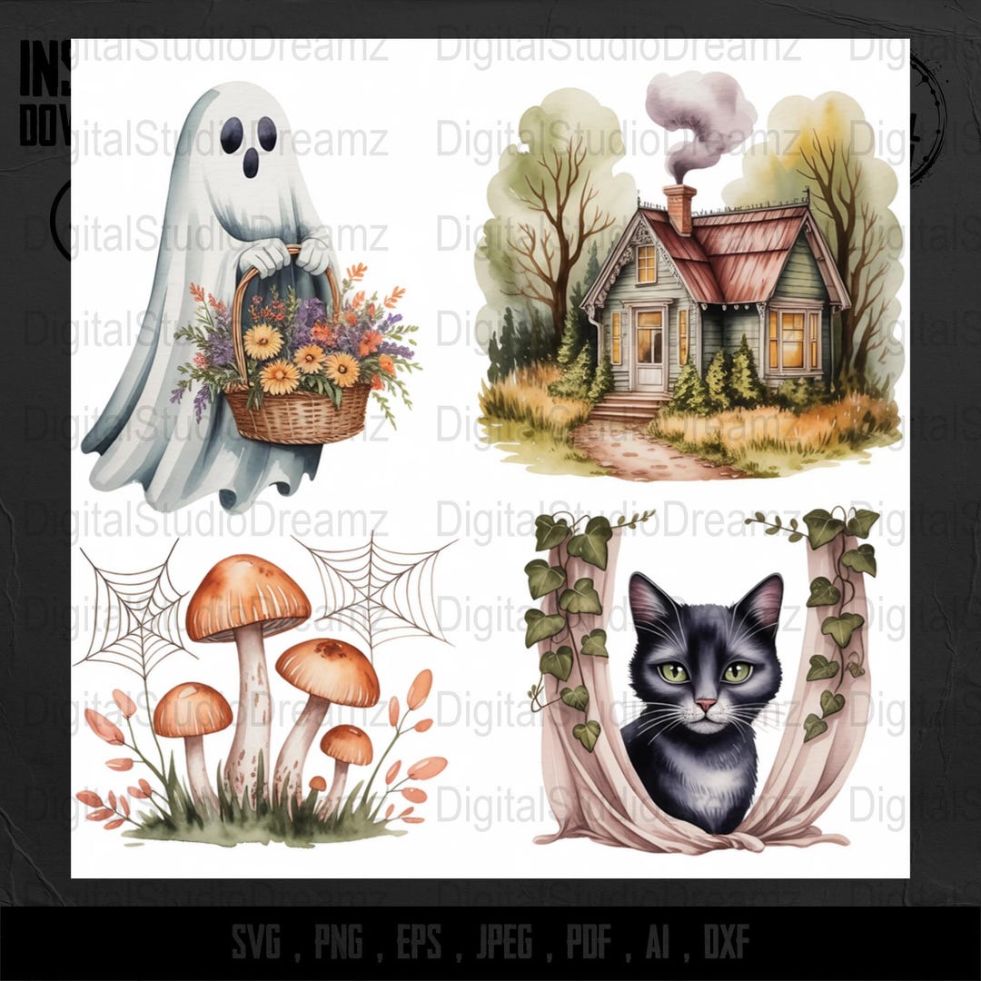 Spooky Cottagecore Haunt PNG, Halloween Watercolor Brush Stroke Clipart ...
