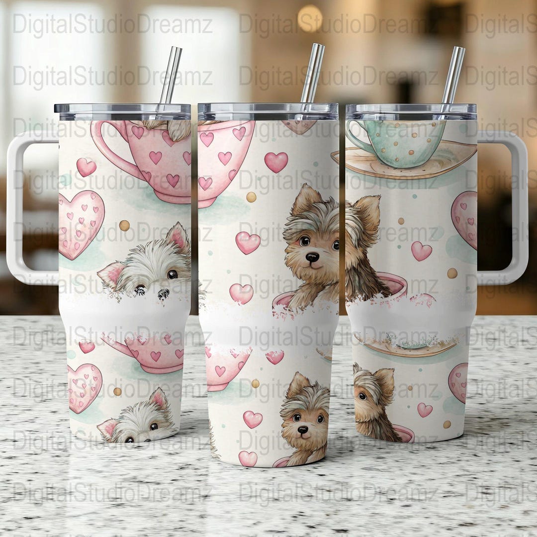 Adorable Yorkie Puppy Teacup 40oz Tumbler Wrap, Digital Download PNG ...
