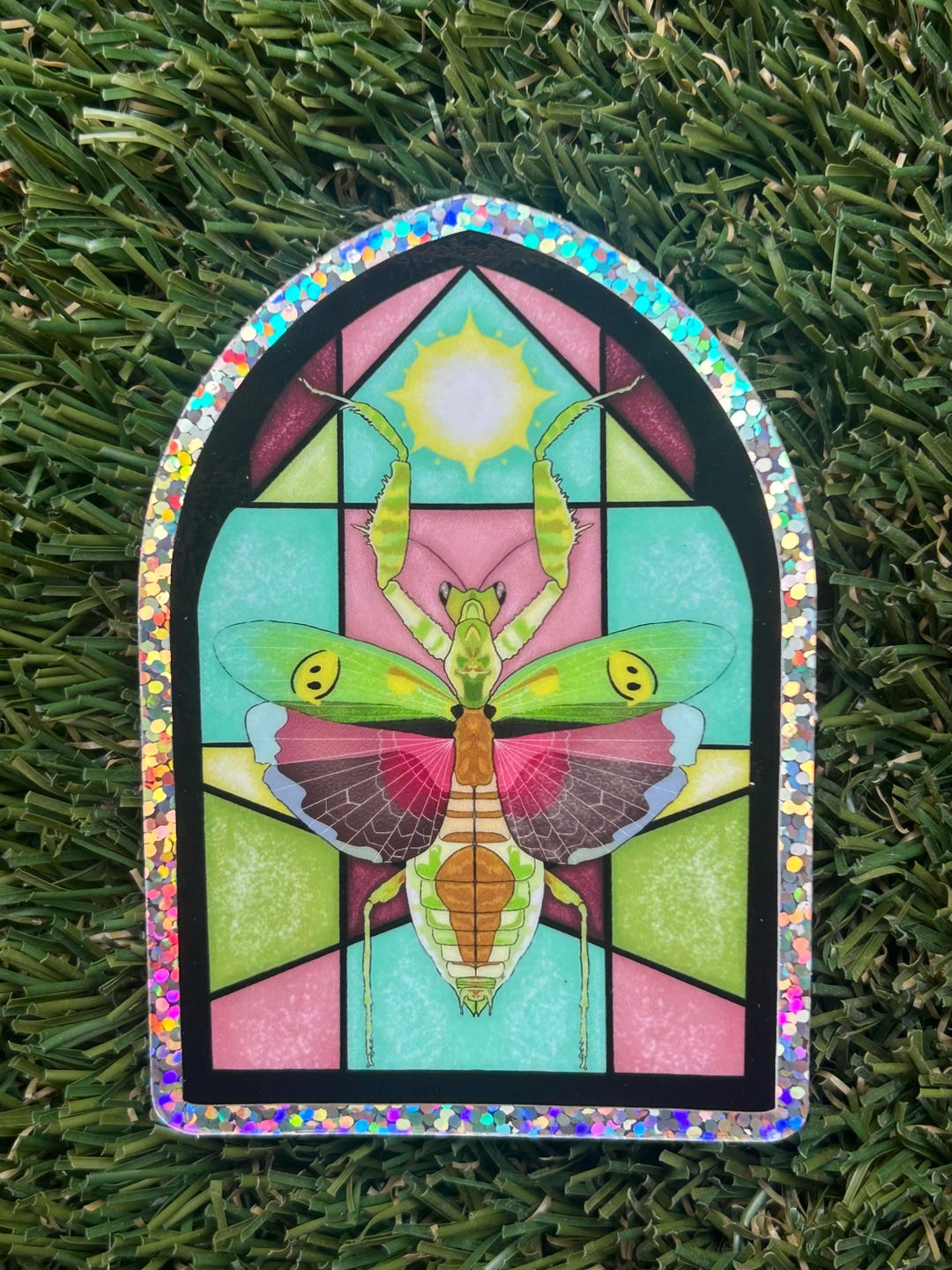 Praying Mantis Stained Glass Window Glitter Sticker - Etsy