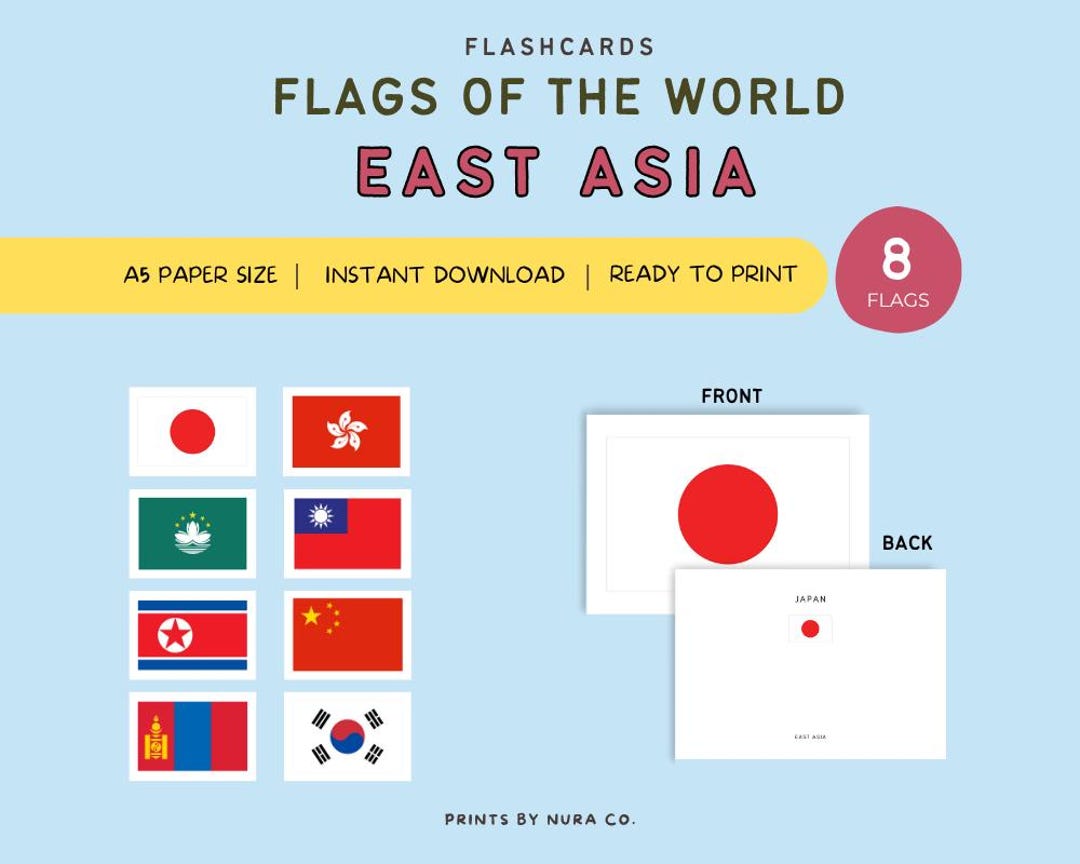 East Asia Flags Flashcards – Printable Geography Cards for Kids ...