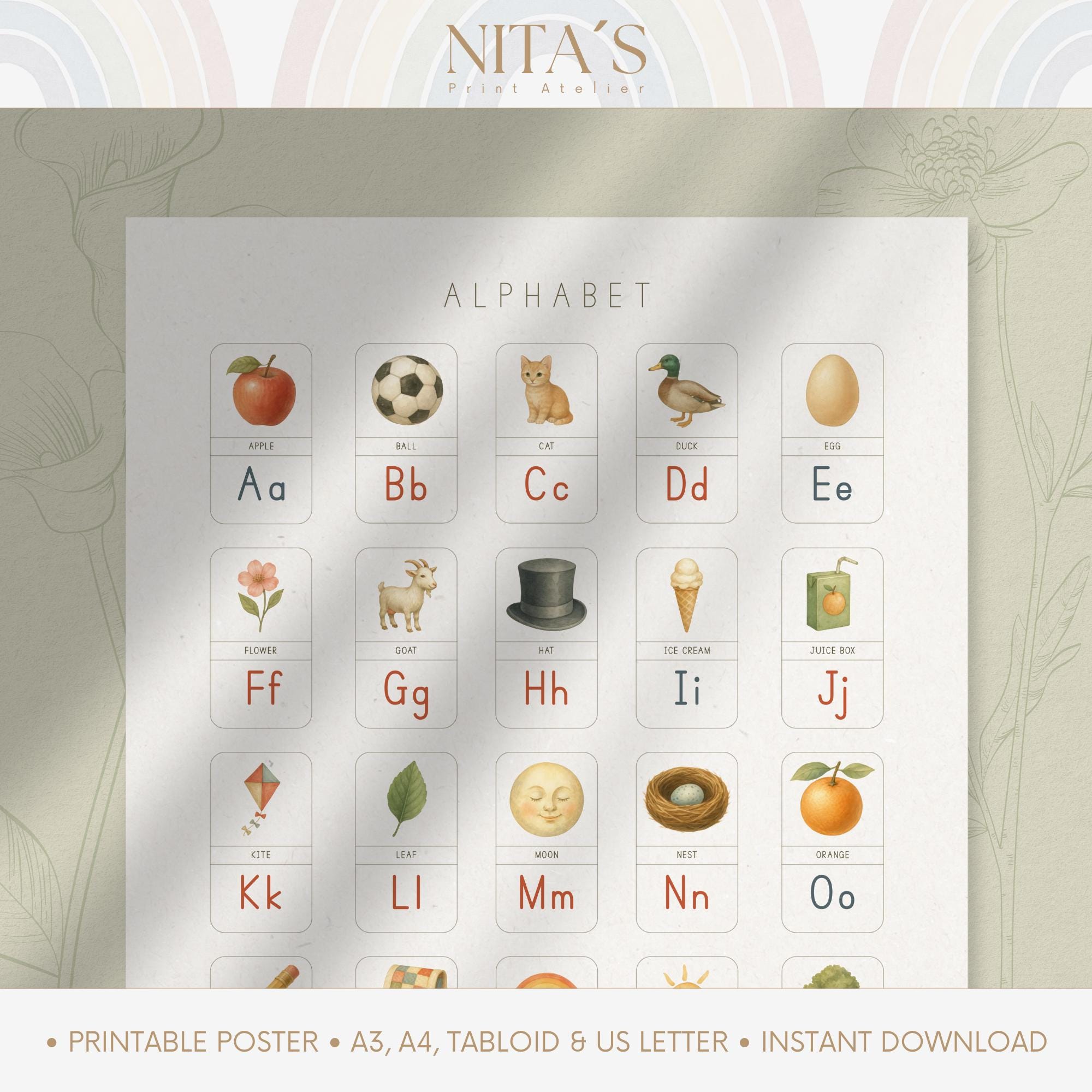 Montessori ABC Printable • Alphabet Poster for Toddlers • ABC Nursery ...