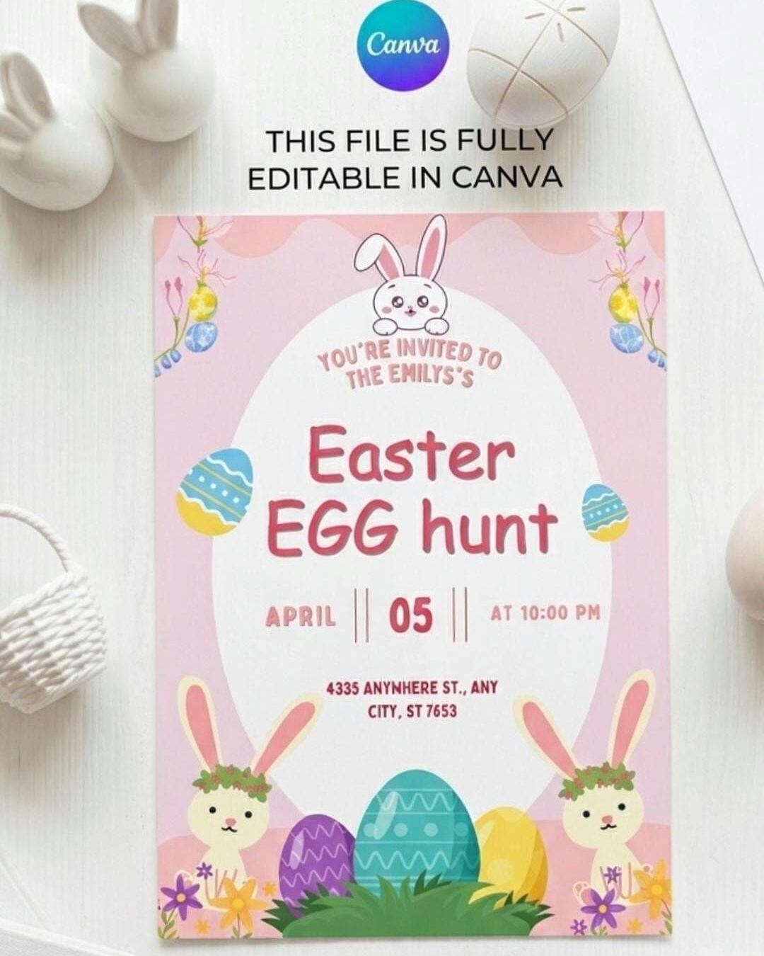 Editable Easter Egg Hunt Invitation | Kids Pink Party Invite (digital ...