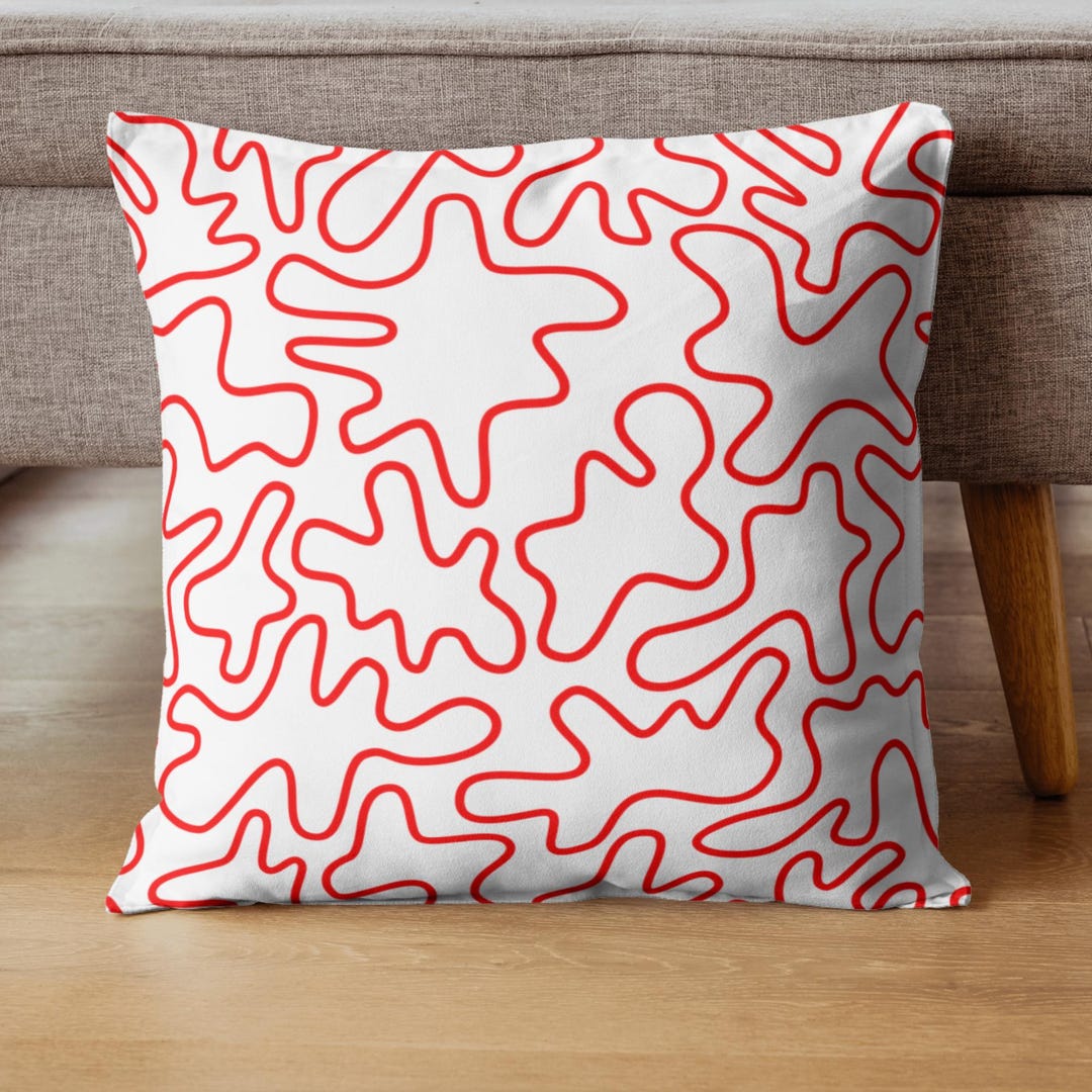 Abstract Red Line Art Pillow, Modern Throw Cushion, Decorative Home ...