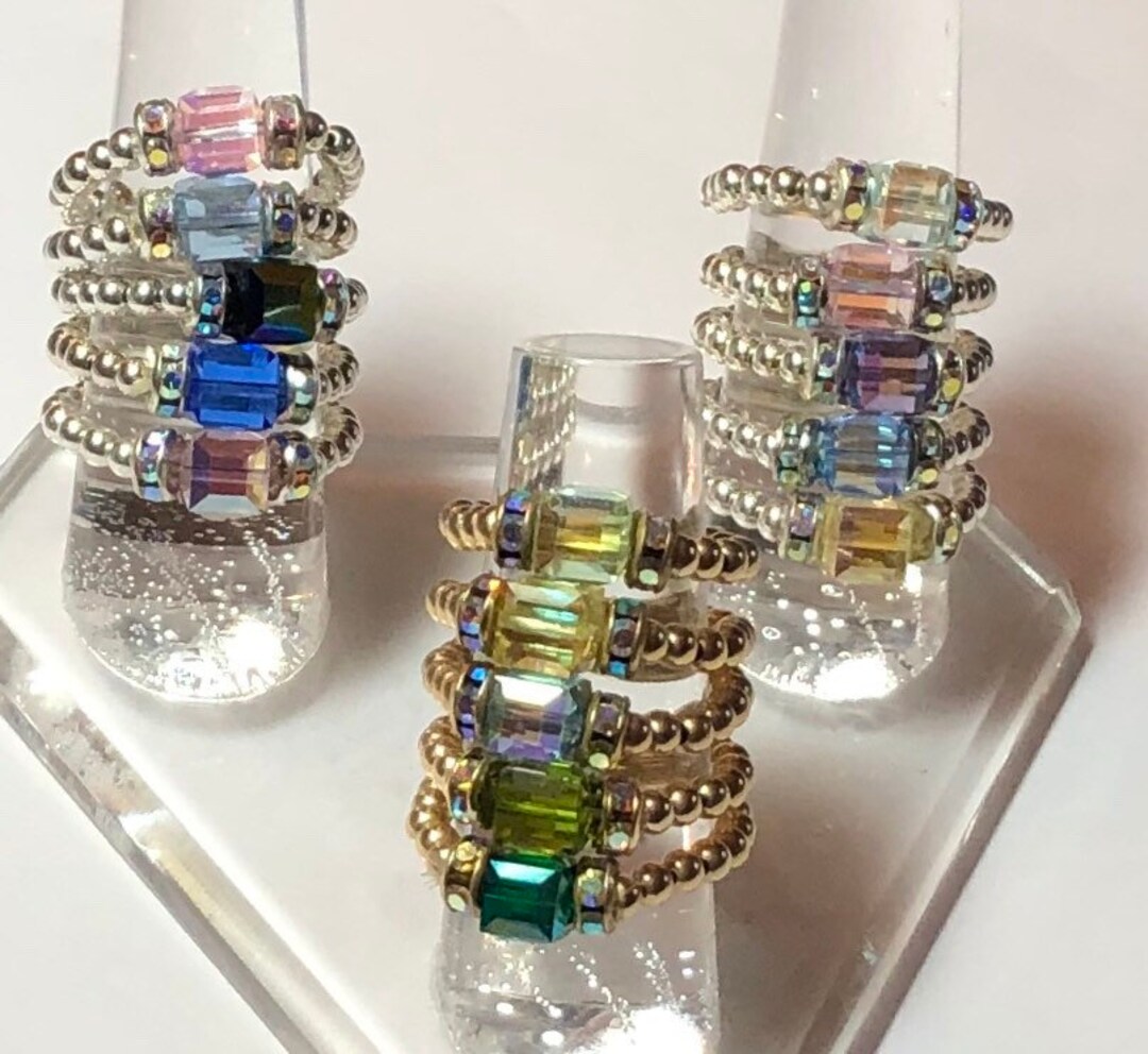 High Quality Austrian Crystal AB & .925 Silver Sparkly Rings .. Lots of ...