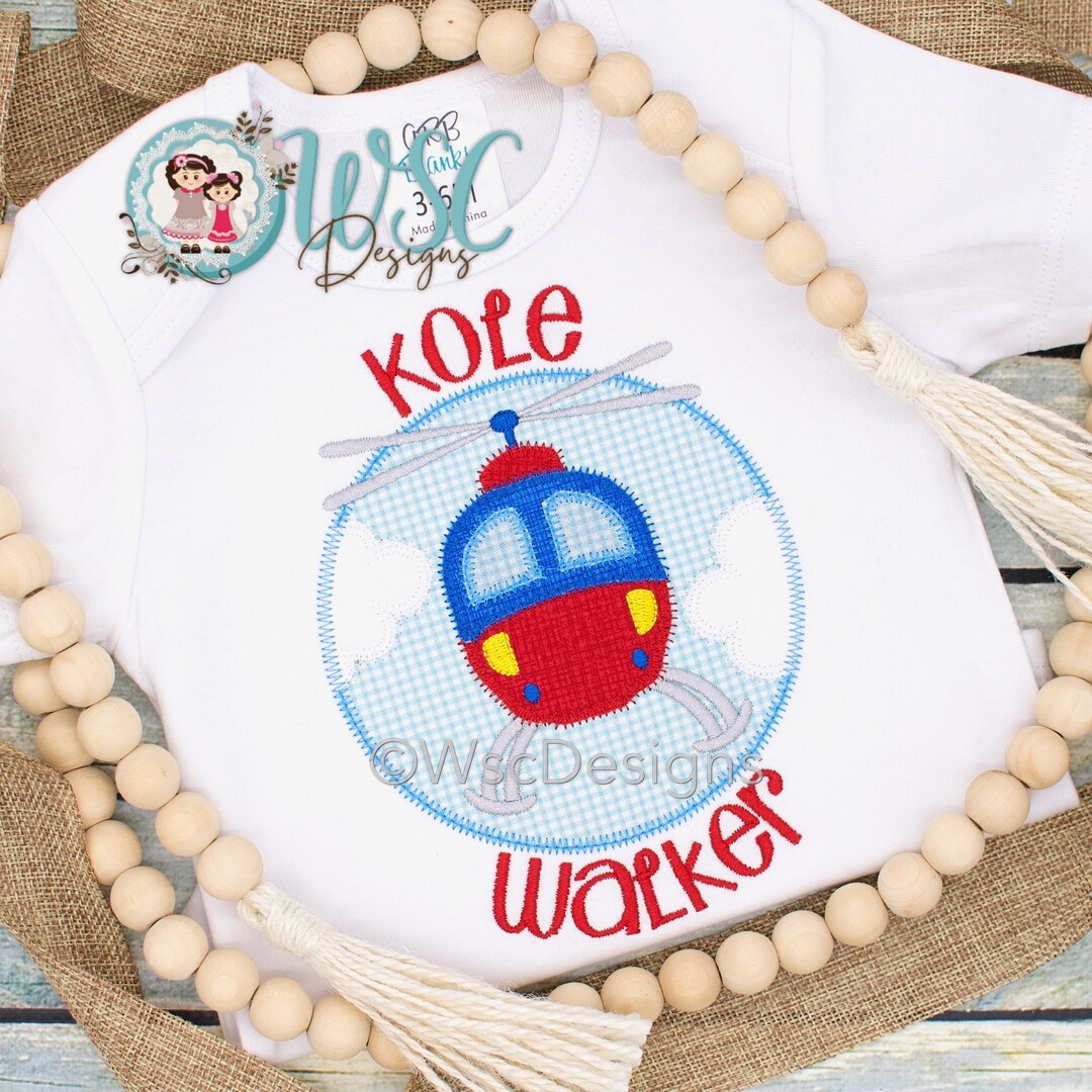 Boy Helicopter Shirt With Custom Embroidered Name / Personalized ...