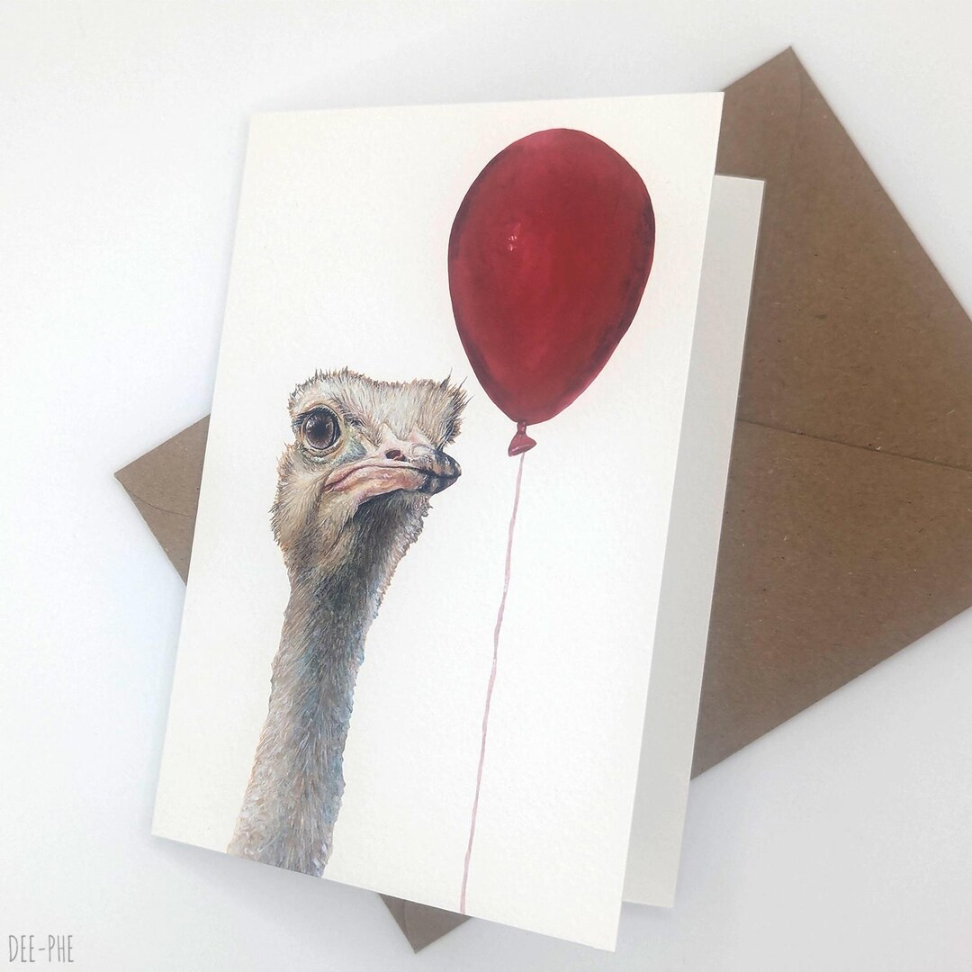 Ostrich Birthday Balloon Card | Animal Lovers Card | Birthday Card for ...