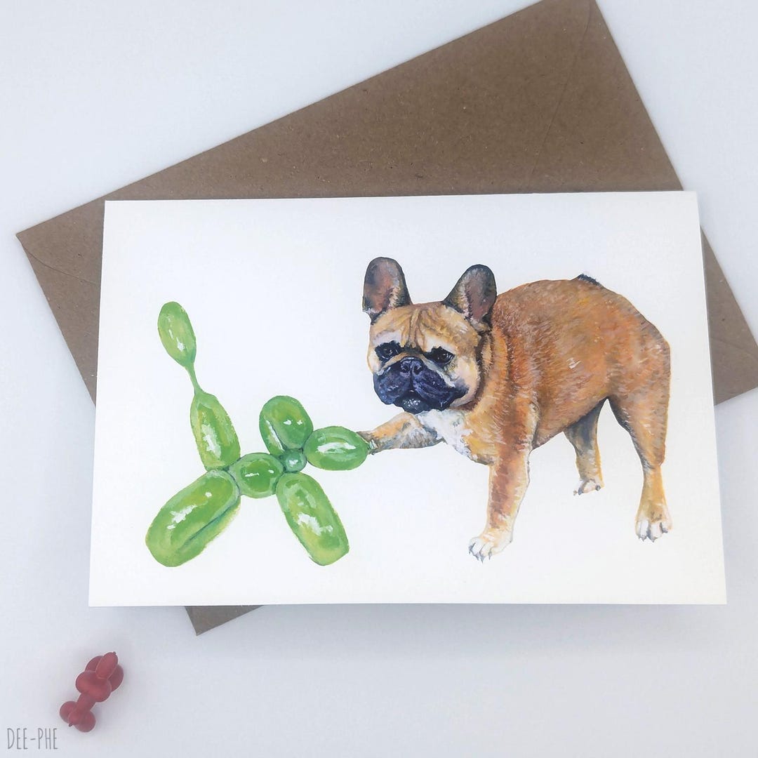 Frenchie With Balloon Birthday Card | Dog Lovers Birthday Card | Funny ...