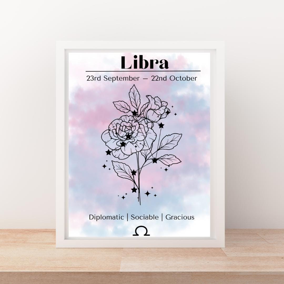 Libra Wall Art Zodiac Poster Printable, Libra Art, Libra Gift, Libra ...