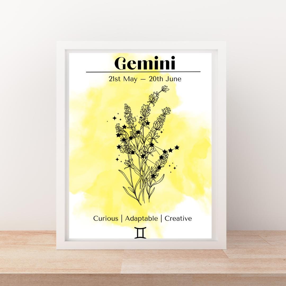 Gemini Wall Art Zodiac Poster Printable, Gemini Art, Gemini Gift ...