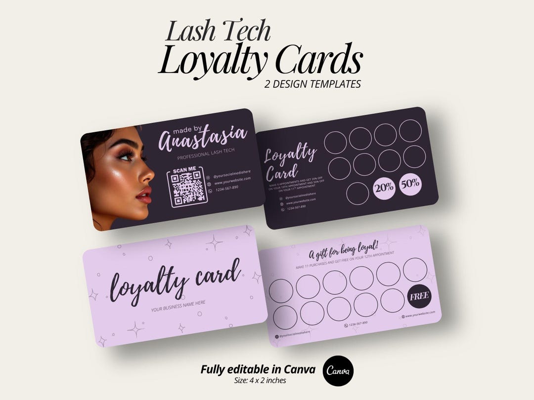 Lash Loyalty Card Canva Template Lash Tech Punch Card Editable Reward ...