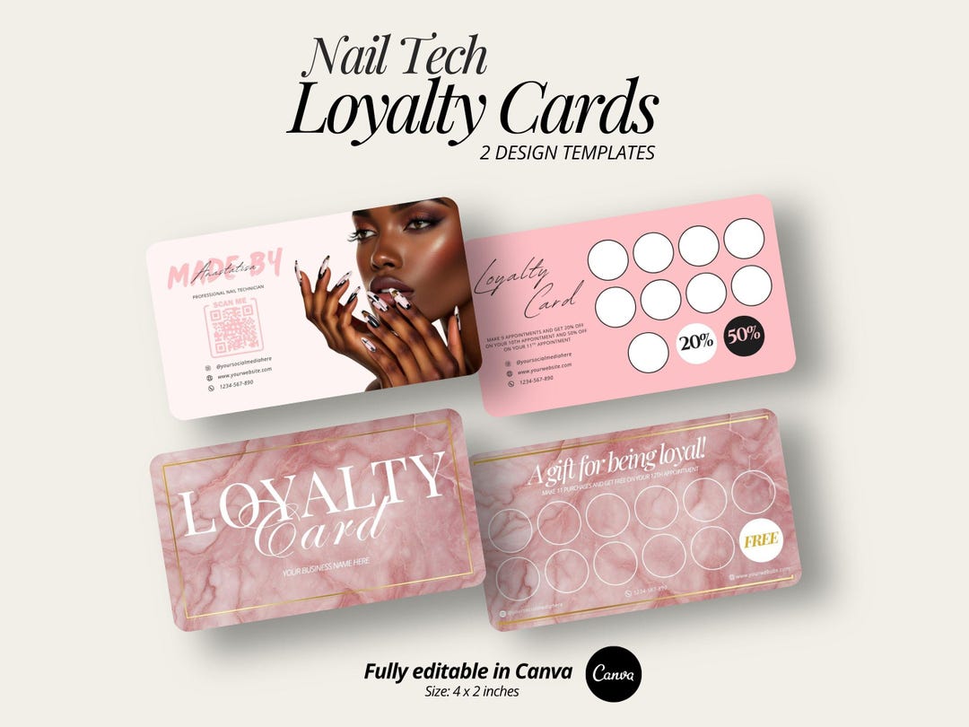 Editable Nail Loyalty Card Template Canva Design Nail Tech Punch Card ...
