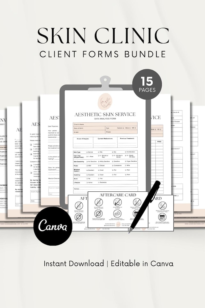 Professional Spa Forms Treatment Record Skincare Document Client ...