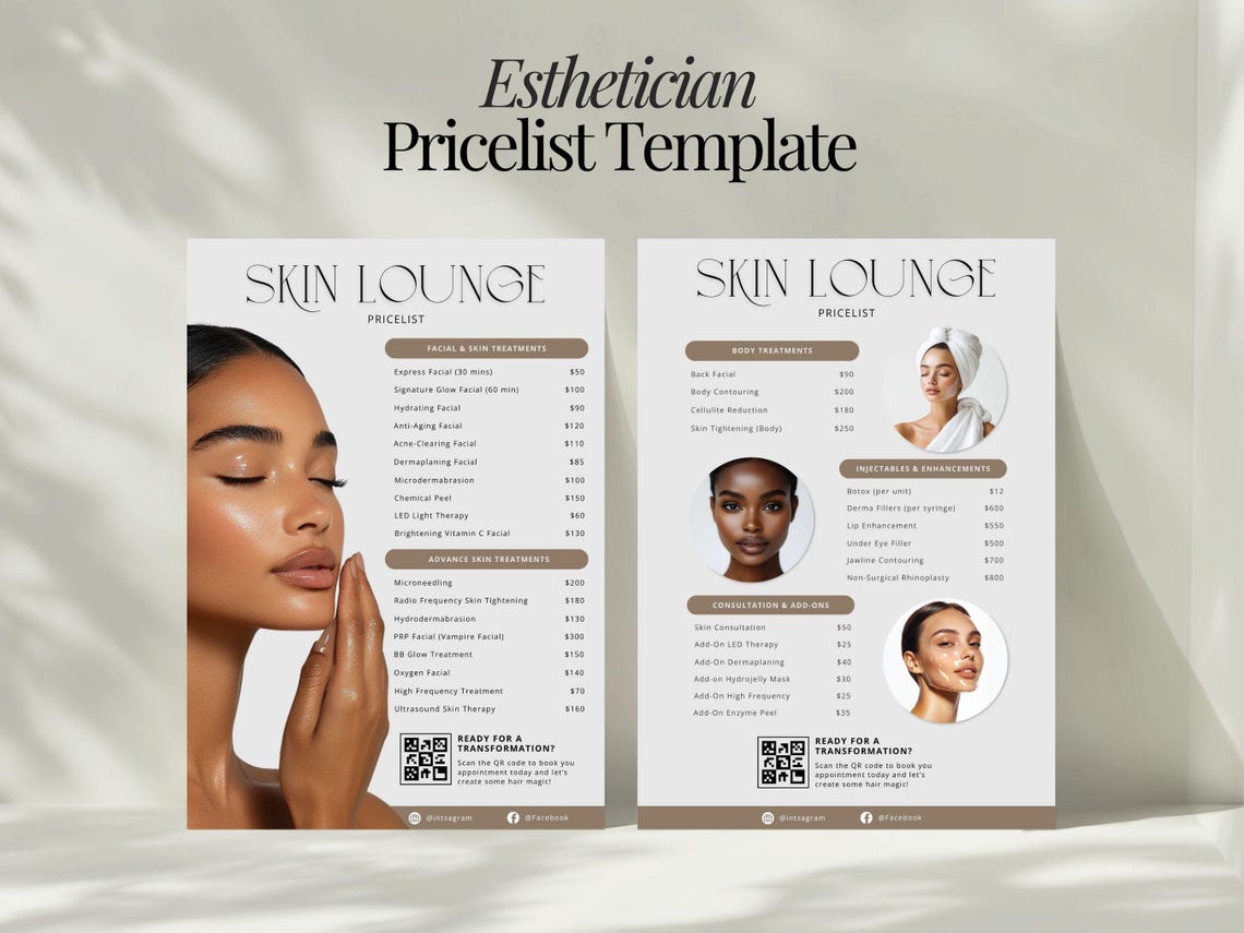 QR Payment Sign Esthetician Price List Template Editable Canva ...