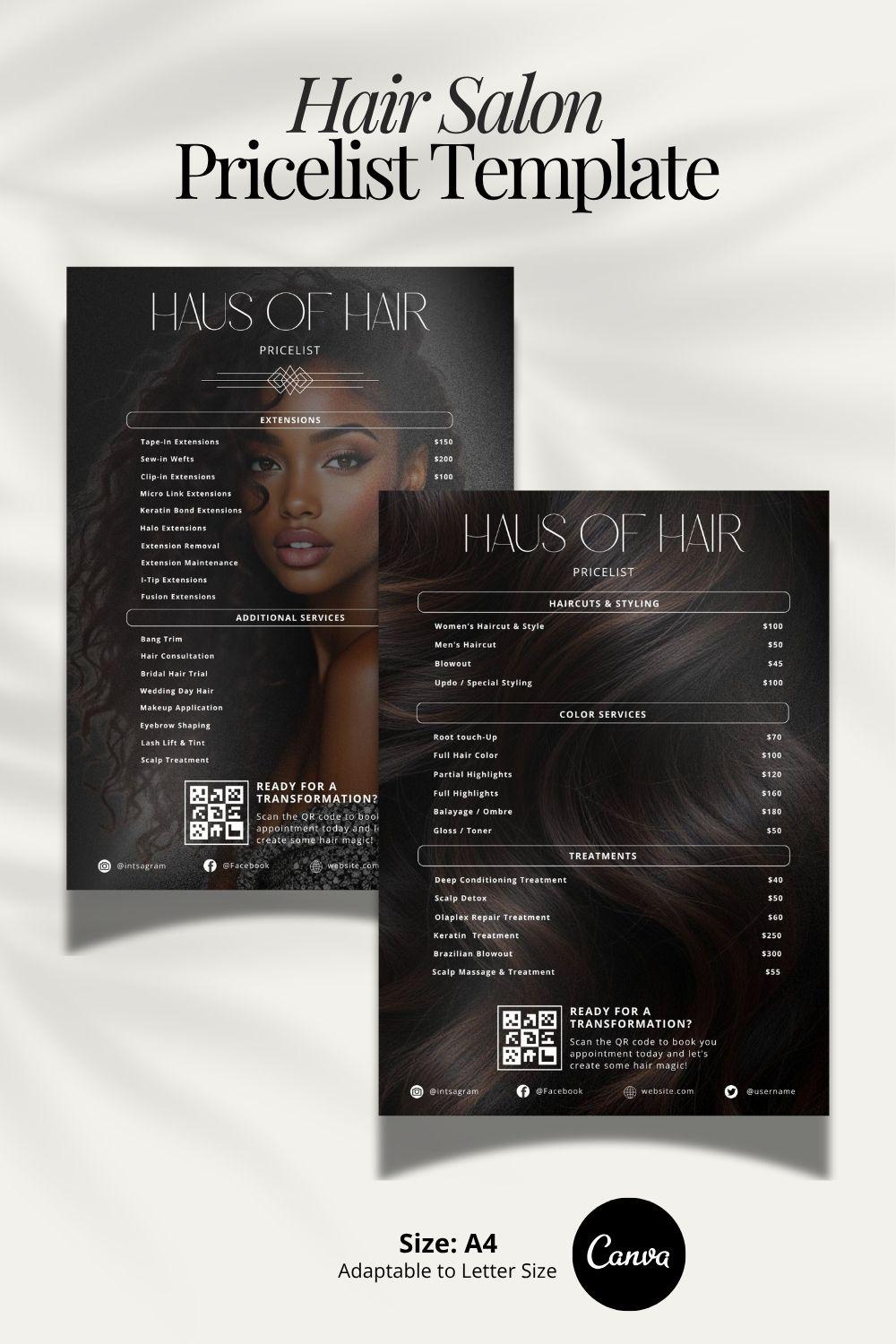 Printable Hair Salon Price List Template Editable Canva QR Code Payment ...