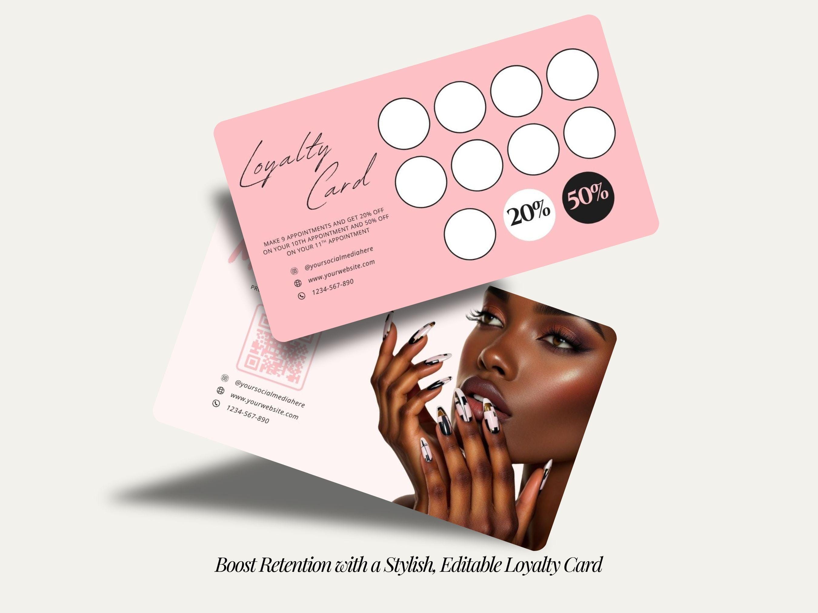 Editable Nail Loyalty Card Template Canva Design Nail Tech Punch Card ...