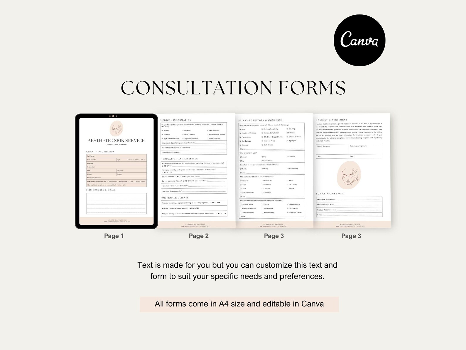 Professional Spa Forms Treatment Record Skincare Document Client ...