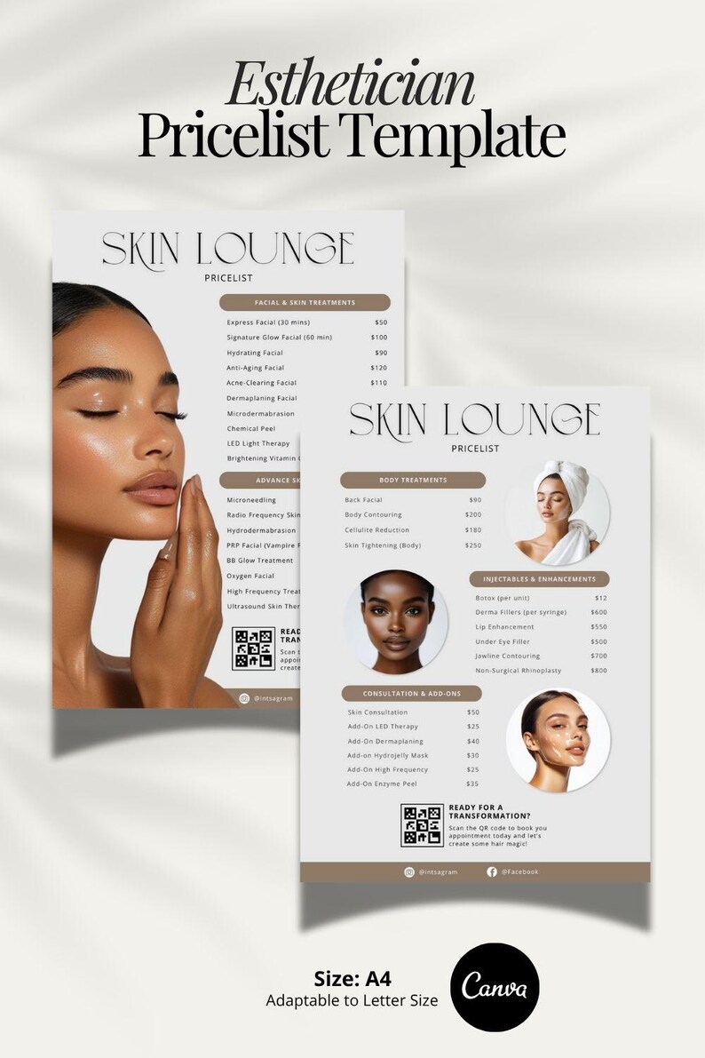 QR Payment Sign Esthetician Price List Template Editable Canva ...