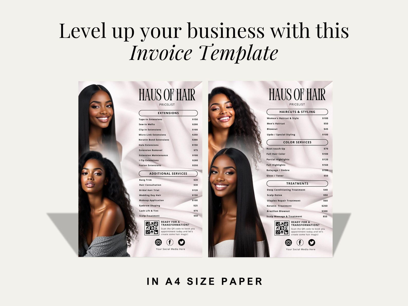 Editable Hair Salon Pricelist Template Canva QR Payment Sign Printable ...