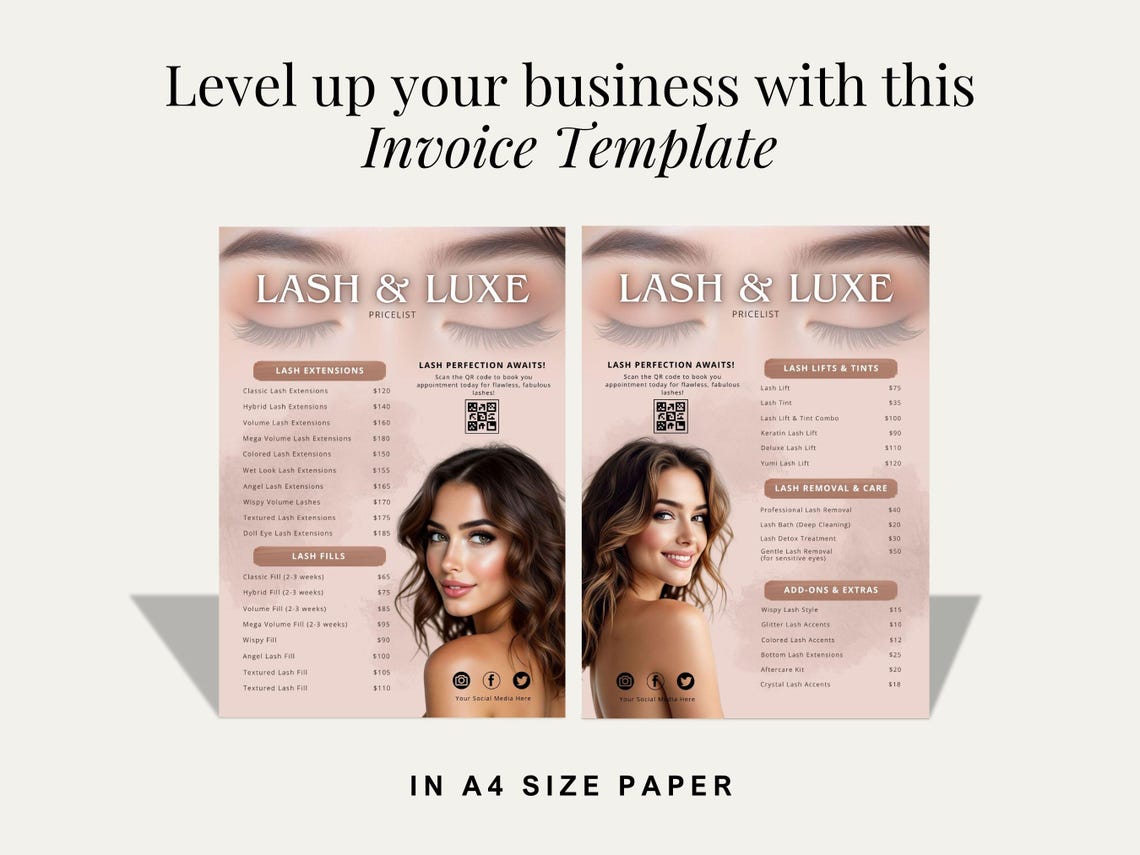 Printable Lash Tech Price List Template Editable Canva QR Code Payment ...