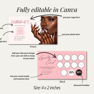 Editable Nail Loyalty Card Template Canva Design Nail Tech Punch Card ...
