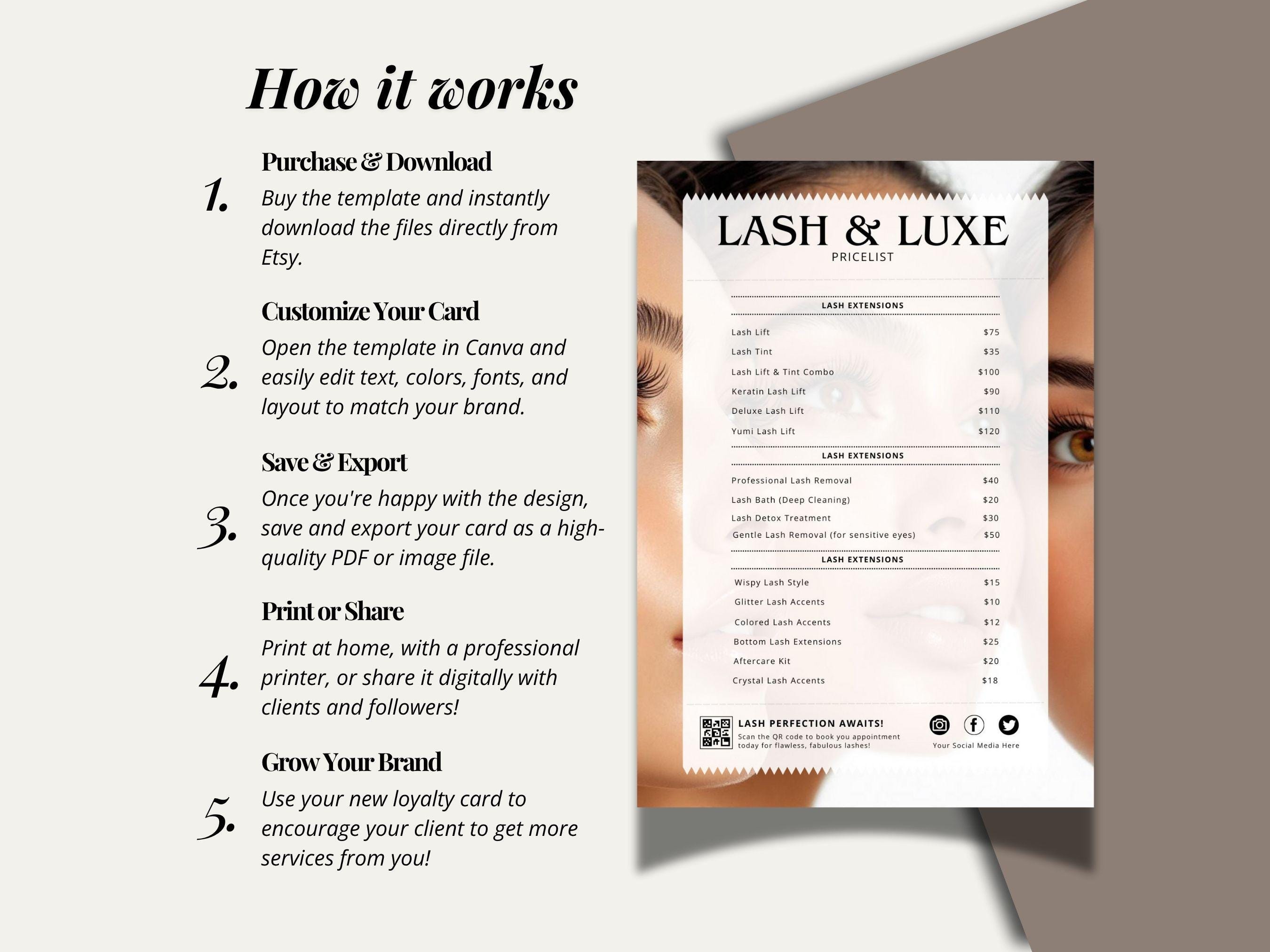 Lash Artist Price List Template Editable Canva Design QR Payment Sign ...