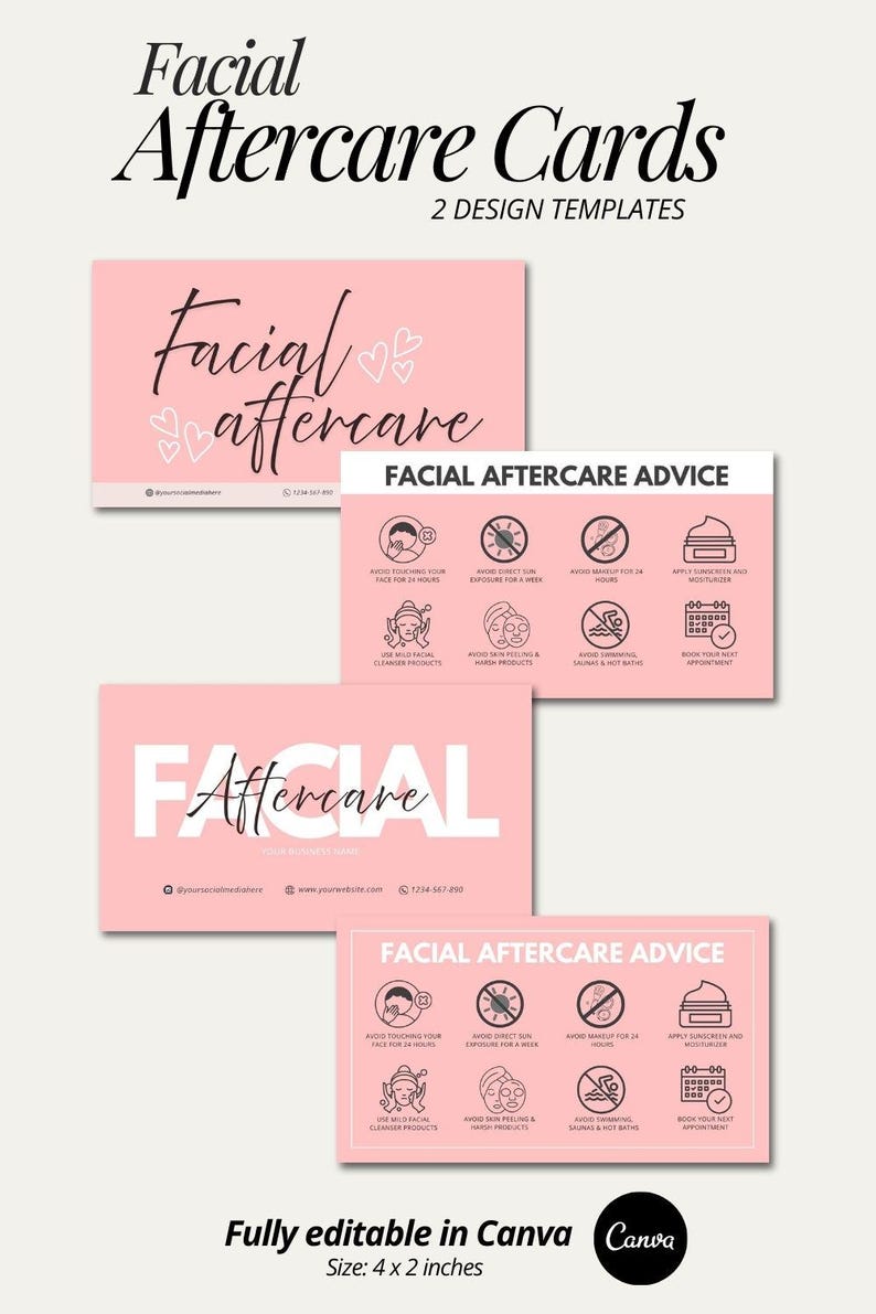 Facial Aftercare Card Template Editable Canva Skincare Treatment Care ...