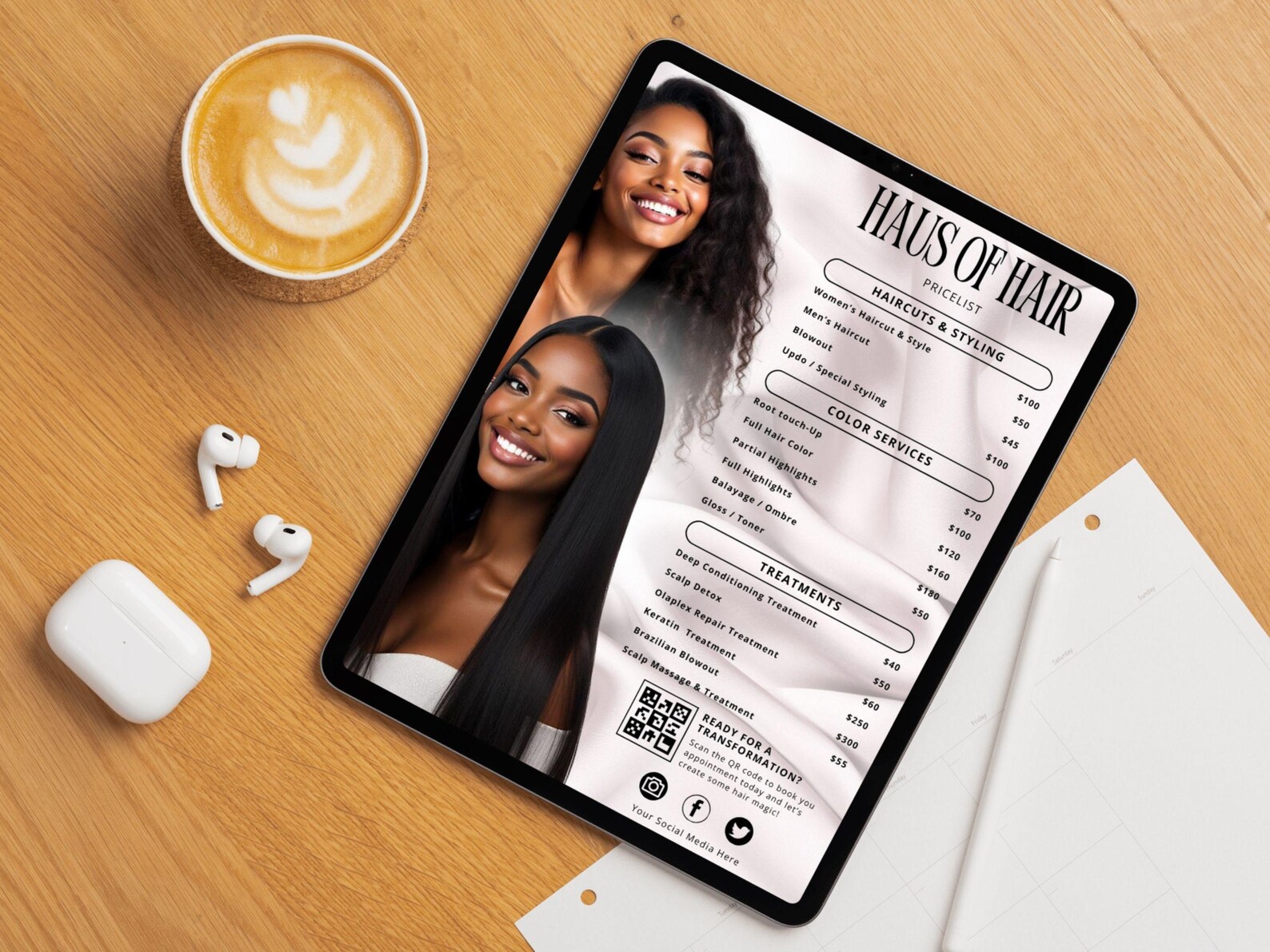 Editable Hair Salon Pricelist Template Canva QR Payment Sign Printable ...