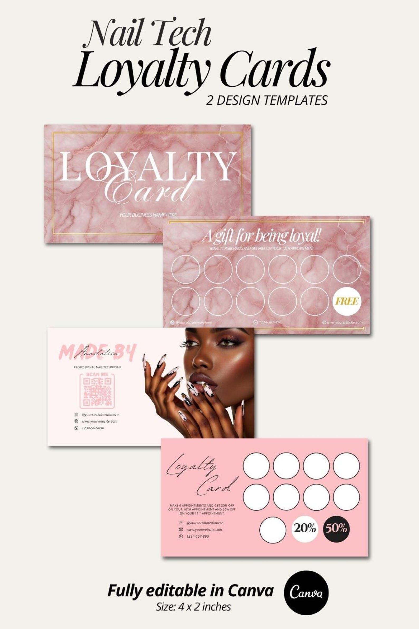 Editable Nail Loyalty Card Template Canva Design Nail Tech Punch Card ...