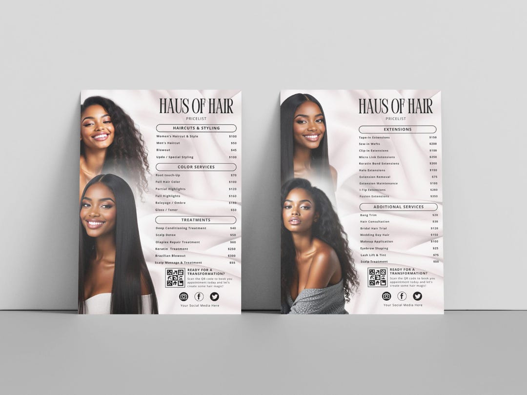 Editable Hair Salon Pricelist Template Canva QR Payment Sign Printable ...