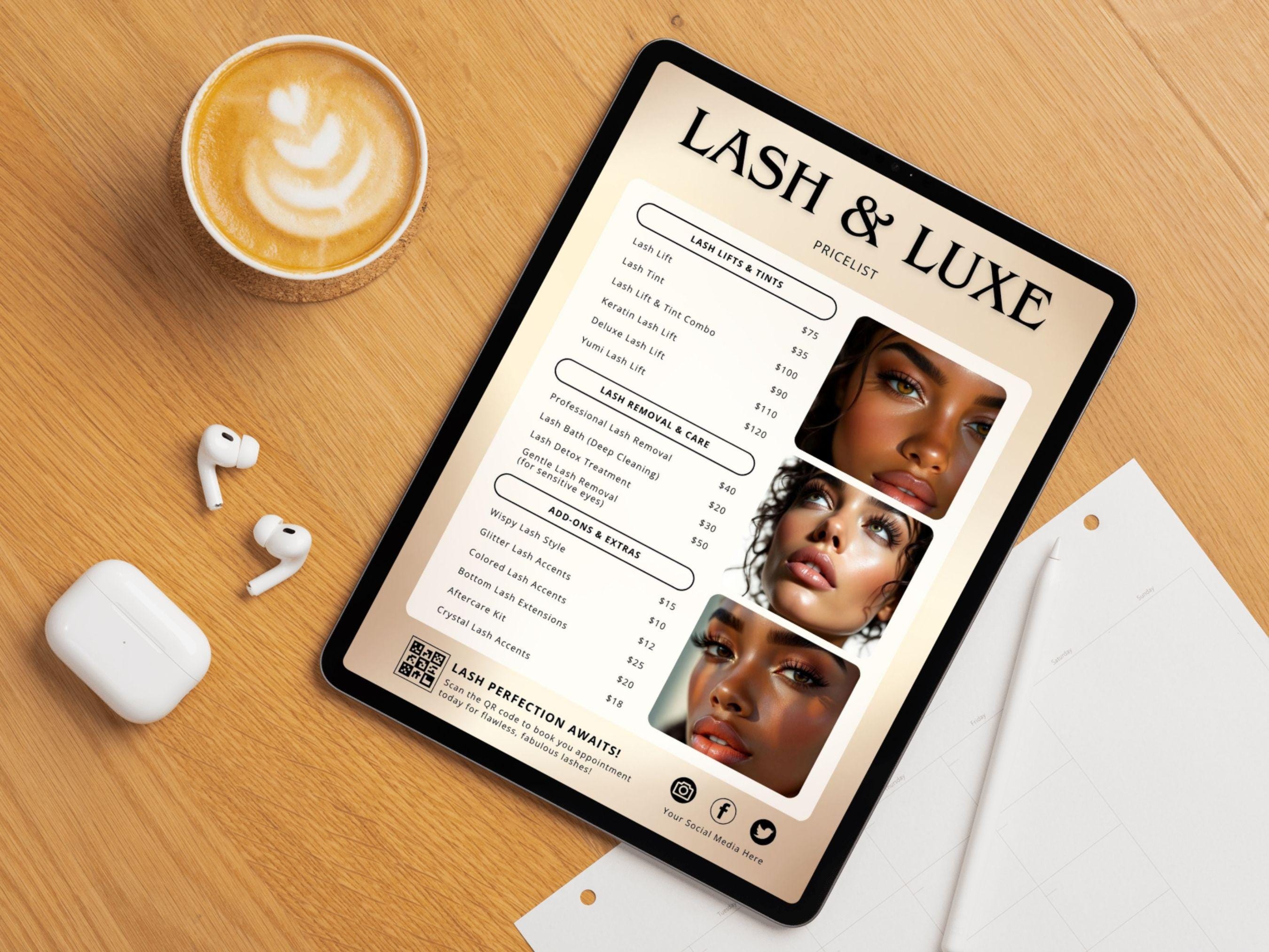Lash Tech Price List Canva Template Editable Pricelist Sheet QR Payment ...
